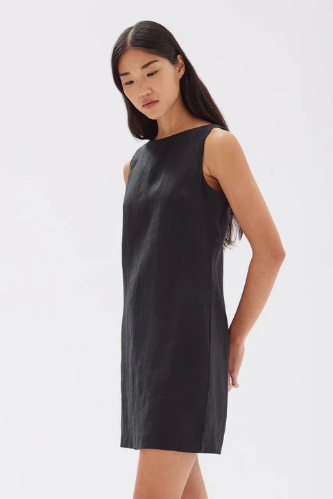 Nadine Linen Mini Dress Black – Obdressed