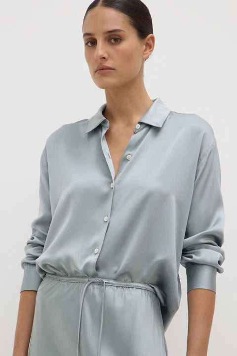 Pippa Silk Long Sleeve Shirt - Cloud – Obdressed